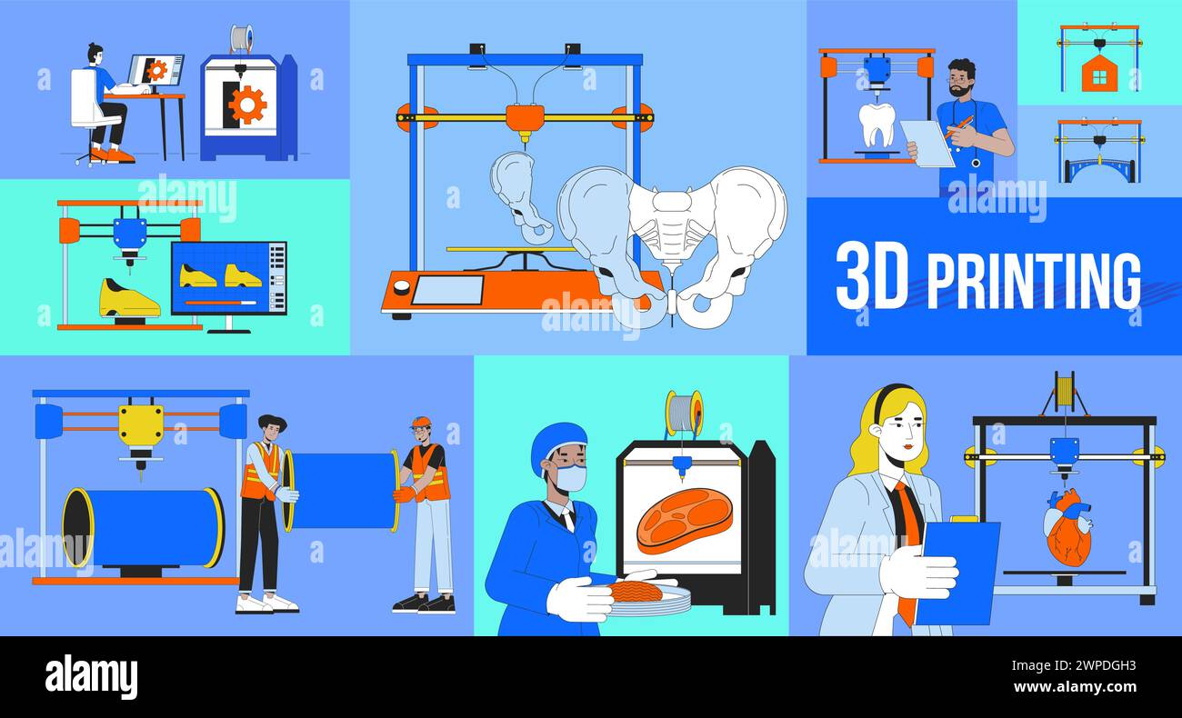 3d printing technology bento grid illustration set Stock Vector Image ...