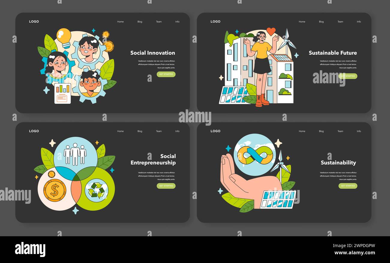 Social entrepreneurship night or dark mode web banner or landing page ...