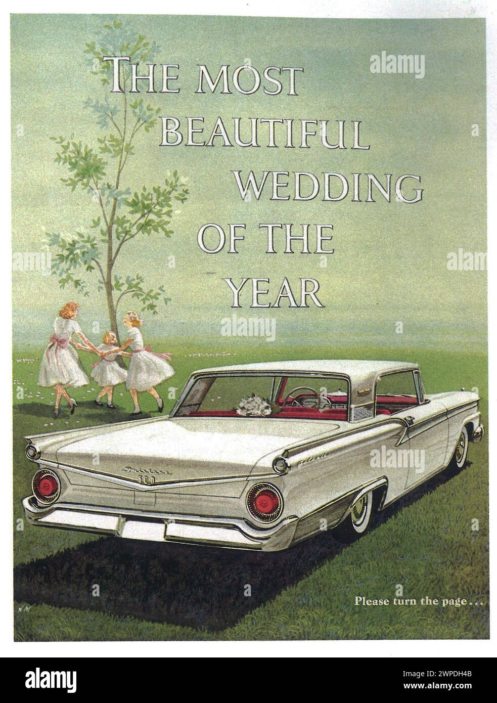 1958 Ford Galaxie Print Ad. "The most beautiful wedding of the year ...