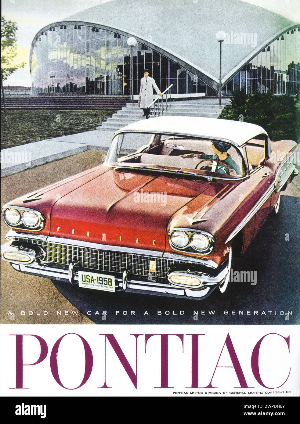 1958 Pontiac Bonneville Star Chief Convertible Print Ad. "A bold new ...