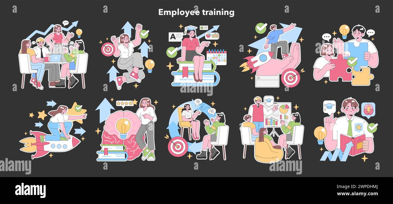 Employee training set. Nurturing professional growth. Collaborative ...