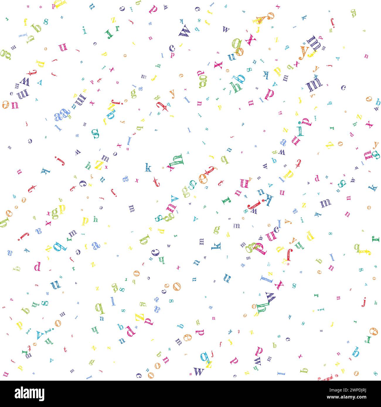 School notebook cover. Colorful childish floating letters of Latin ...