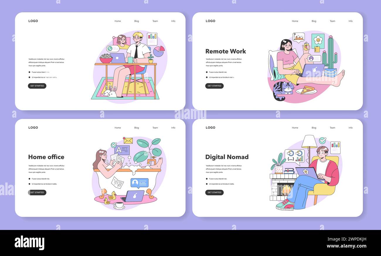 Work Lifestyle set. Dive into the modern work culture with a freelancer ...