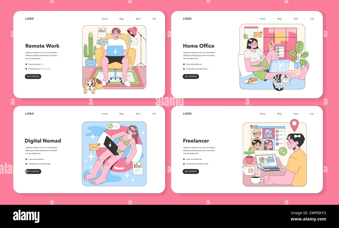 Work from home set. Professionals in cozy environments. Remote worker ...