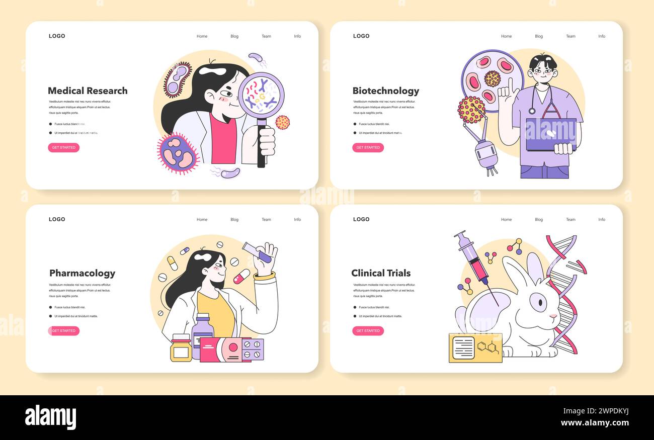 Medical research web banner or landing page set. Biotechnology ...