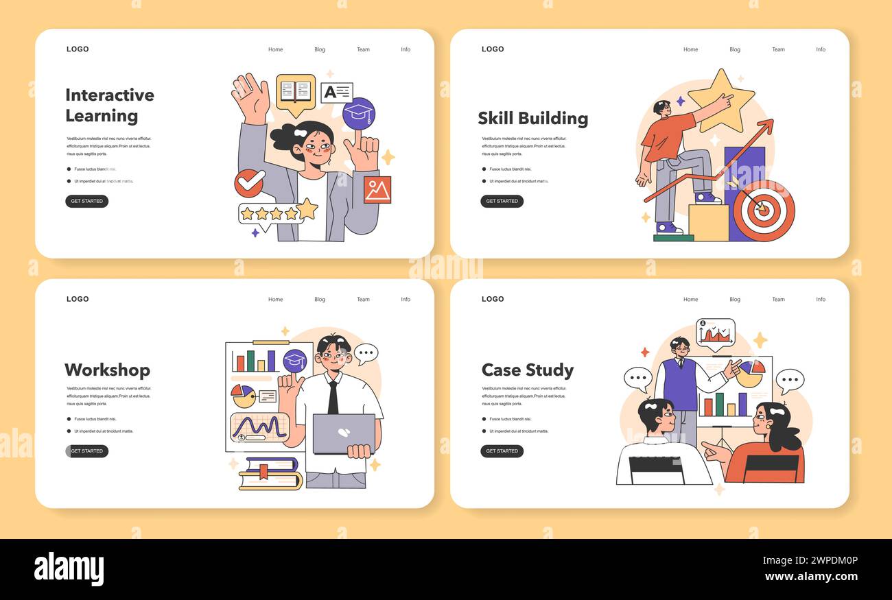 Training workshop web banner or landing page set. Interactive training ...