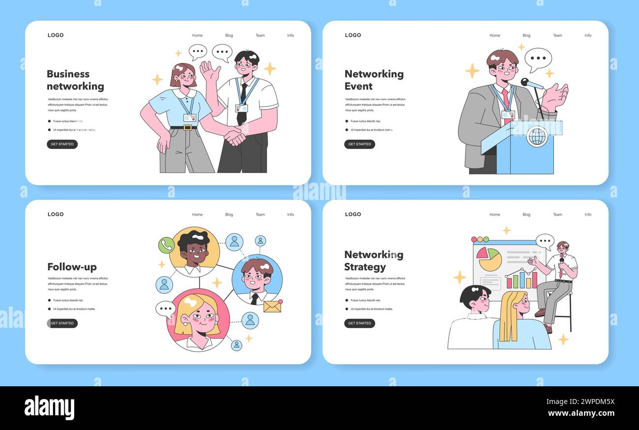 Networking set. Business connections grow. Professionals discuss at an ...