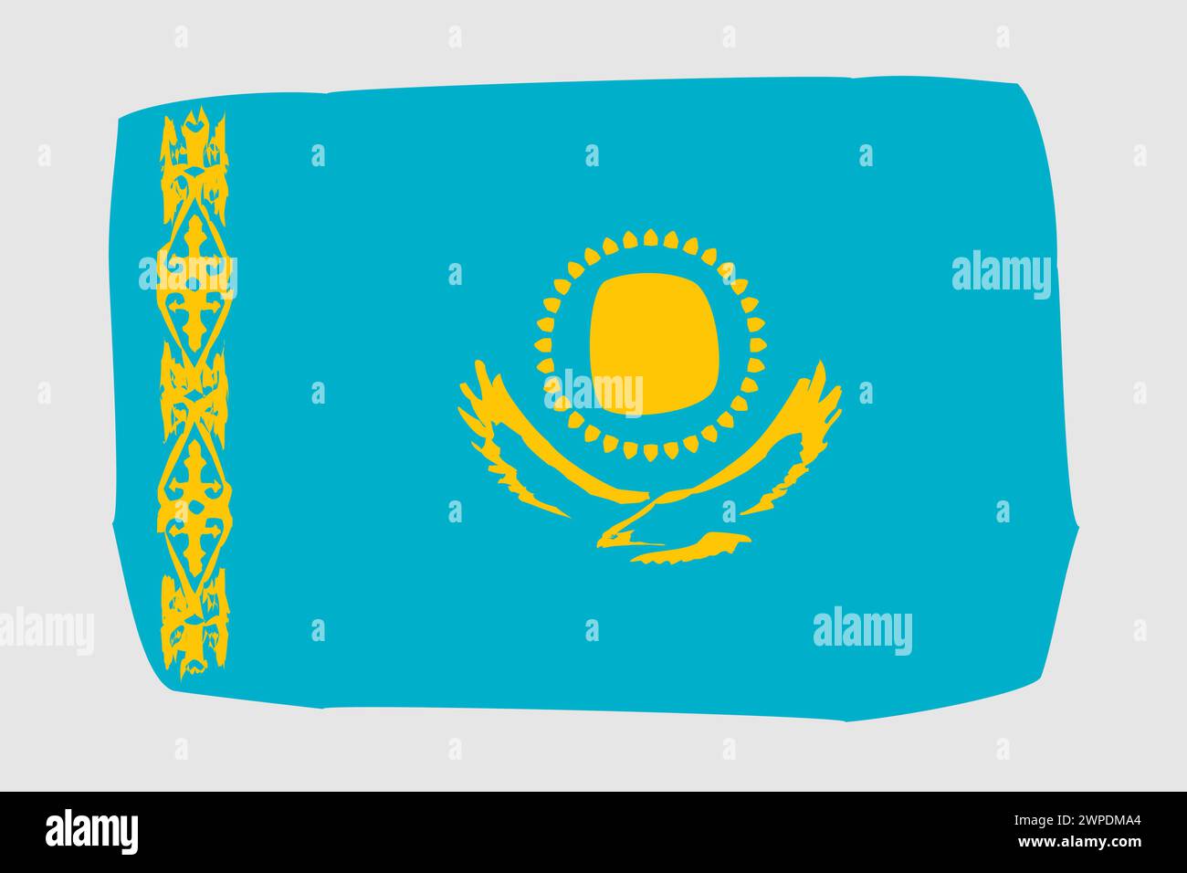 Kazakhstan flag - painted design vector illustration. Vector brush ...