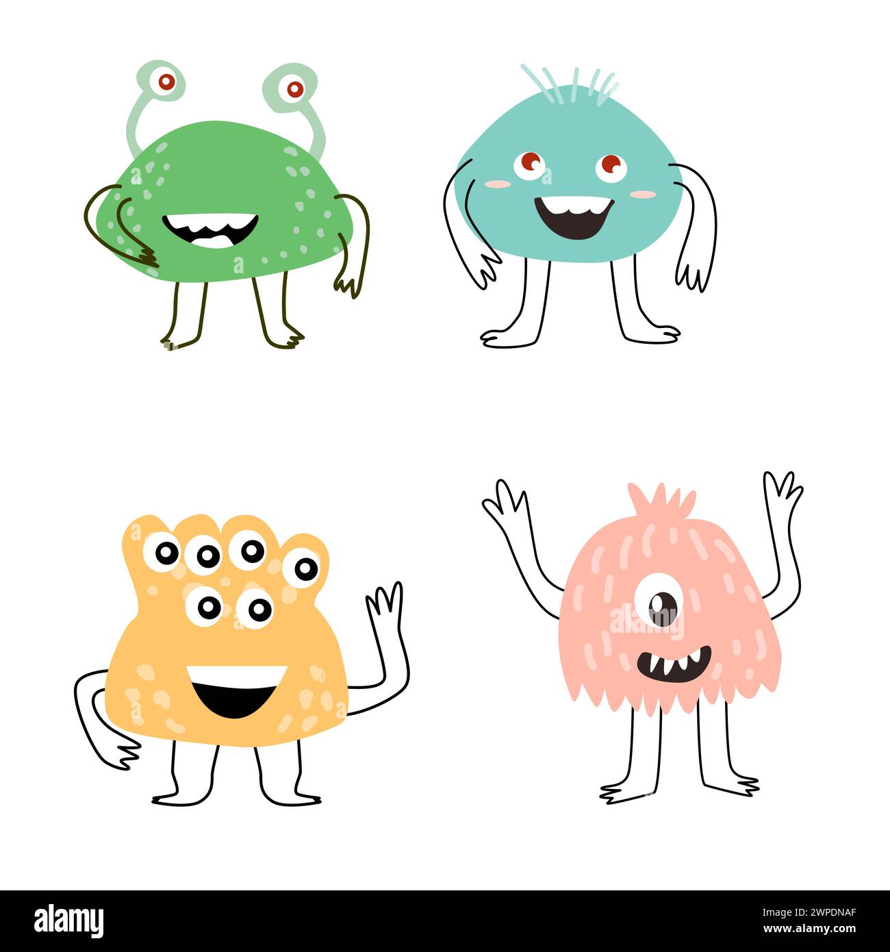 Cute baby monster character smiling vector illustration set. Can used ...