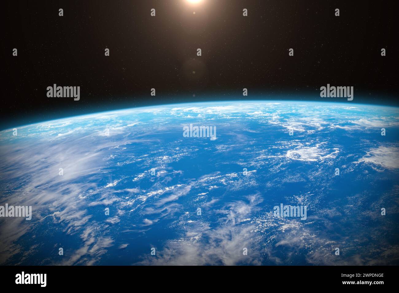 View of the Earth from space, blue planet and deep black space. Water ...