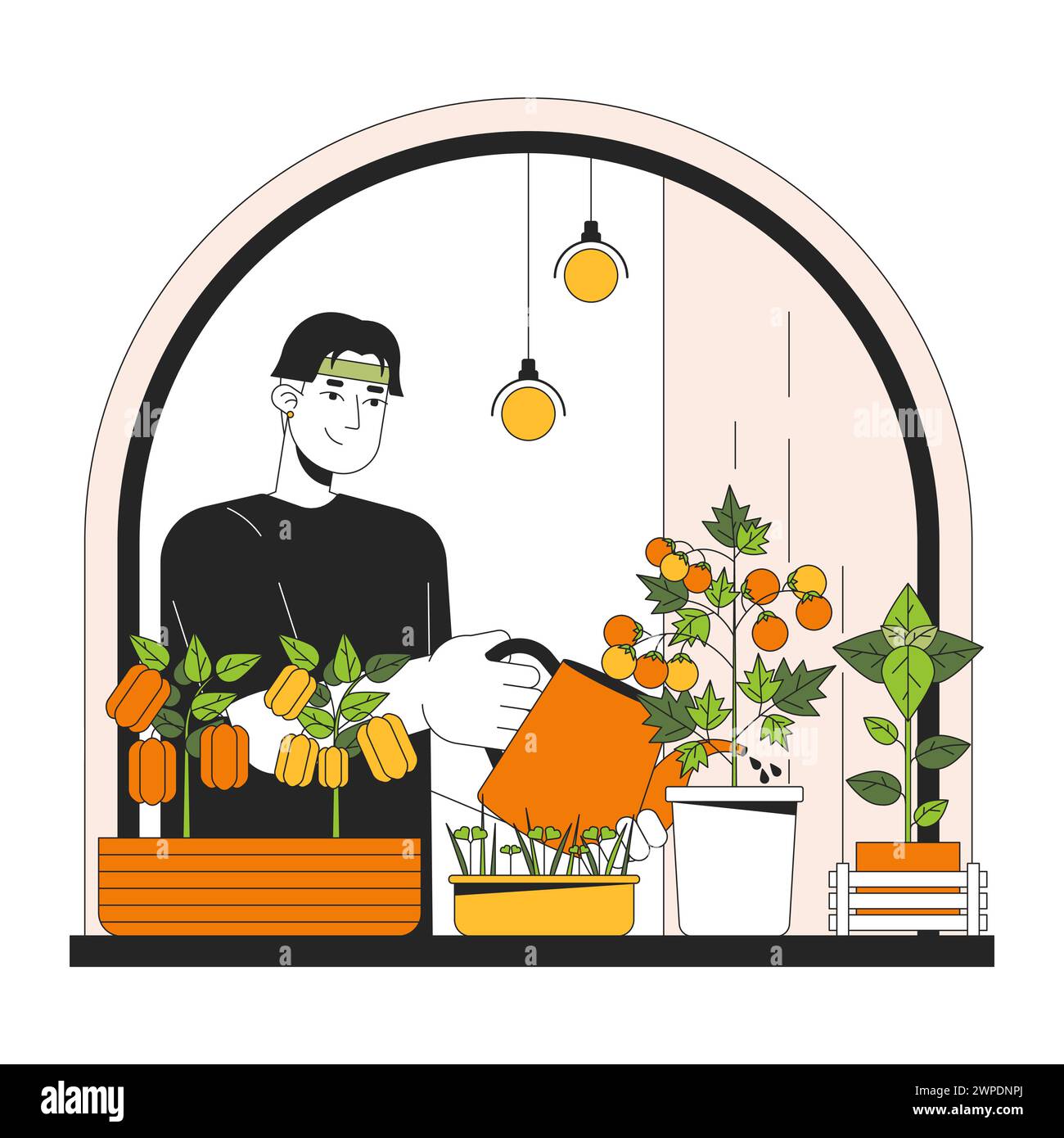 Indoor vegetable gardening line cartoon flat illustration Stock Vector ...