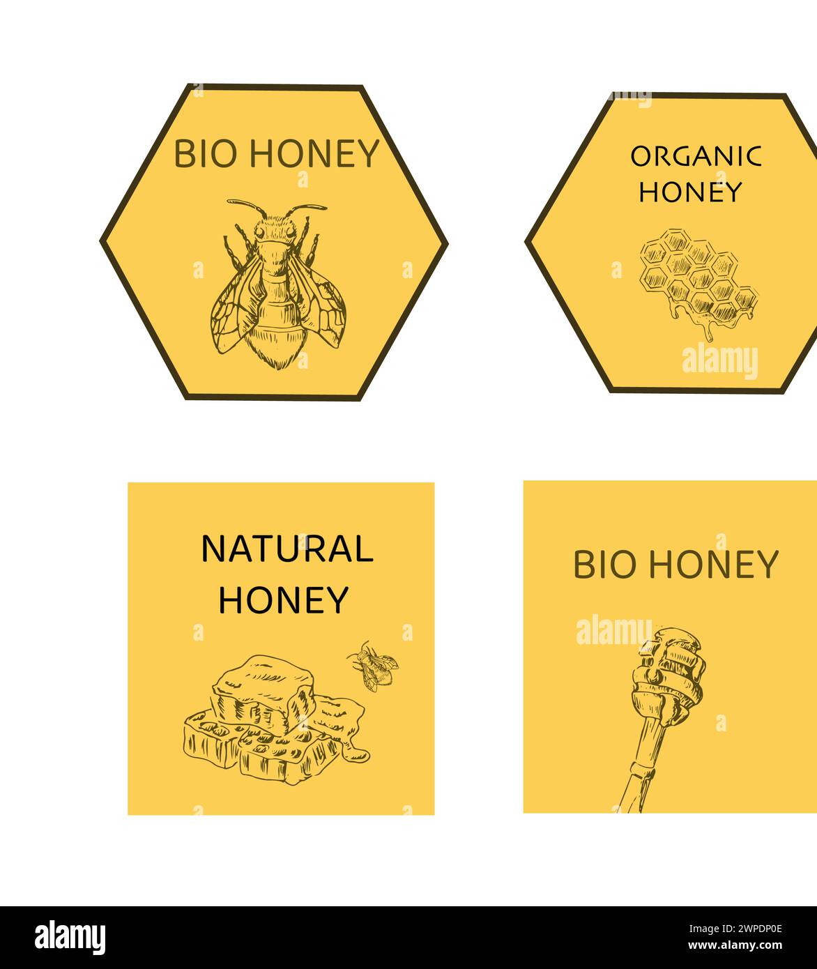Hand drawn sketch set of honey labels. Vector illustration can used for ...