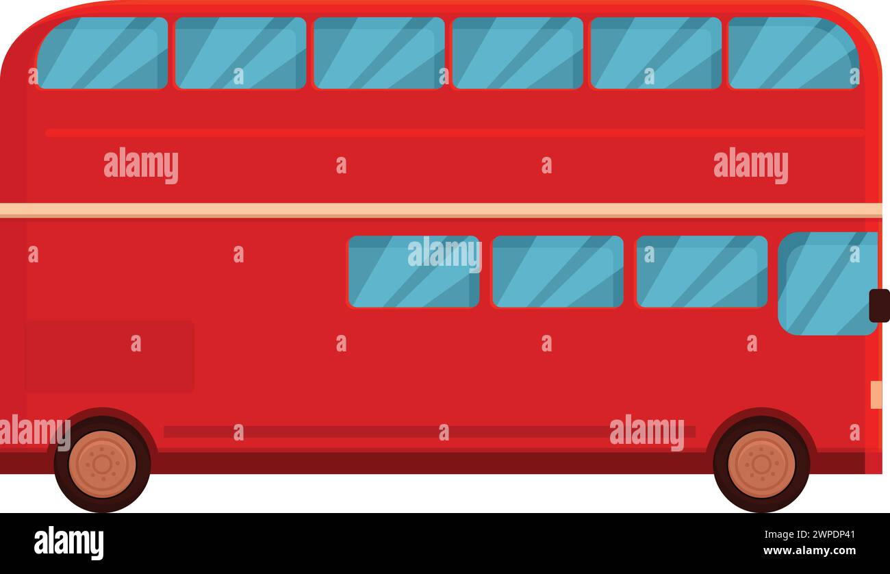 Red London bus icon cartoon vector. Tourist side truck. Back cab wheel ...