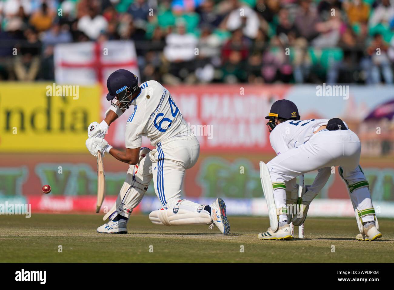 India's Yashasvi Jaiswal bats on the first day of the fifth and final ...