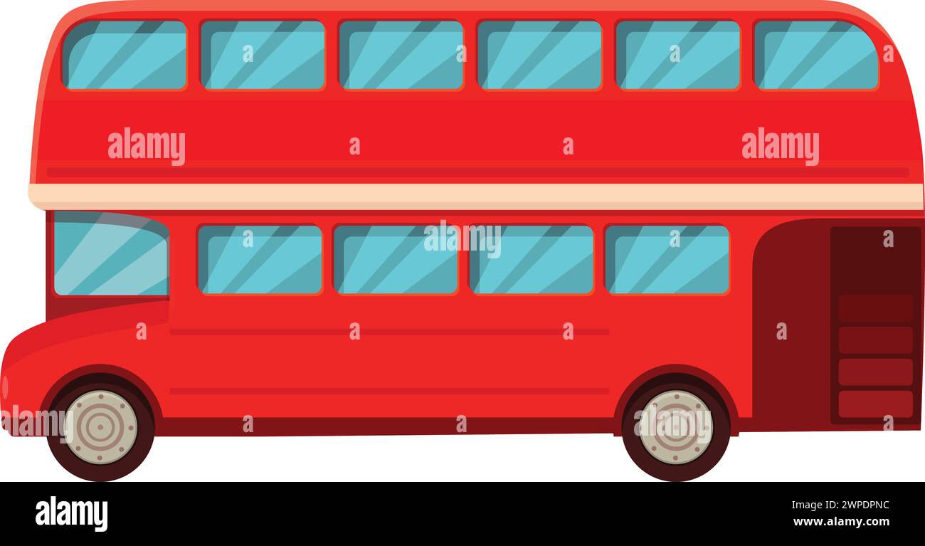 UK red bus icon cartoon vector. Traffic transport side. Double back cab ...