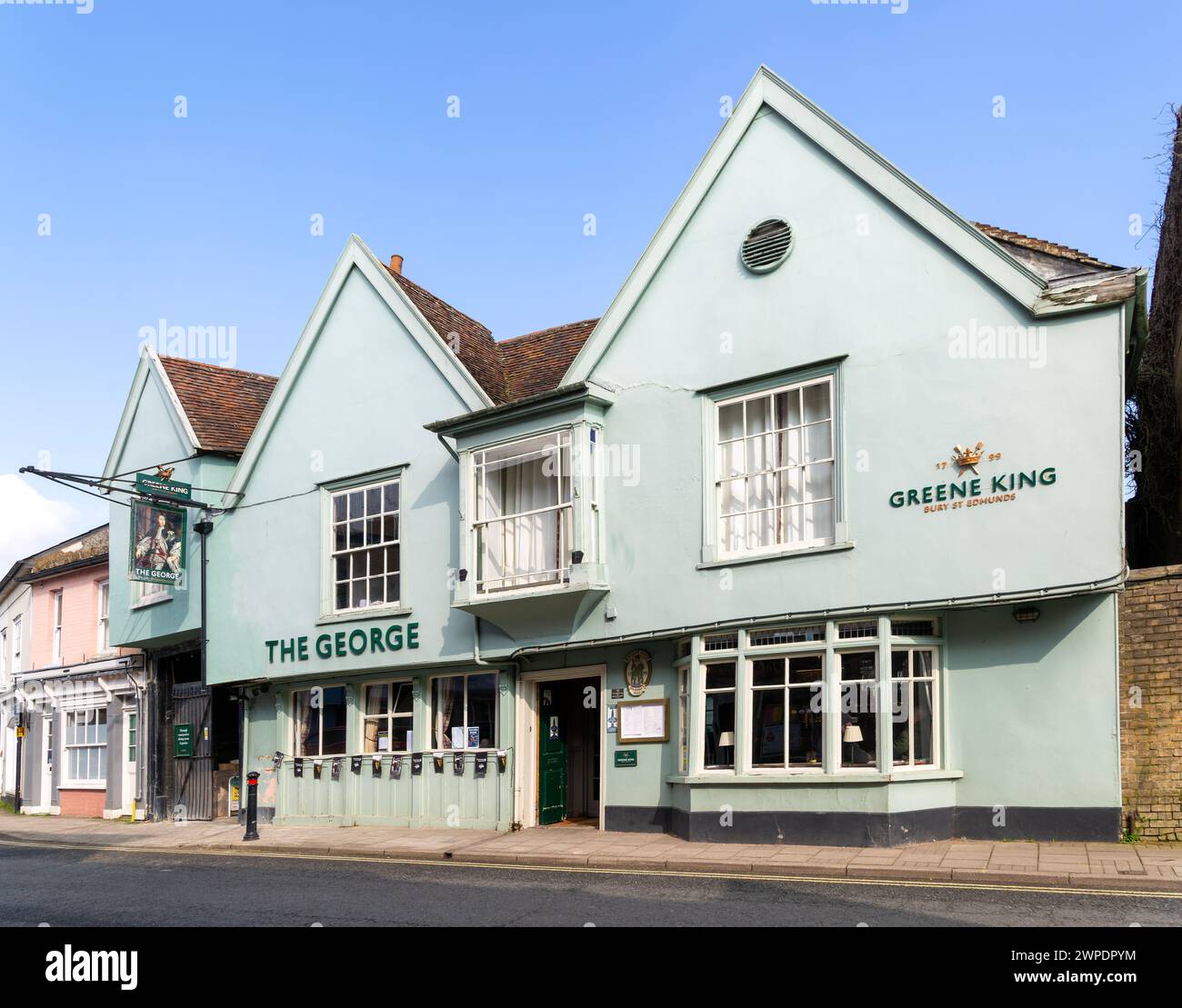 The George Inn pub, Greene King brewery, Hadliegh, Suffolk, England, UK ...