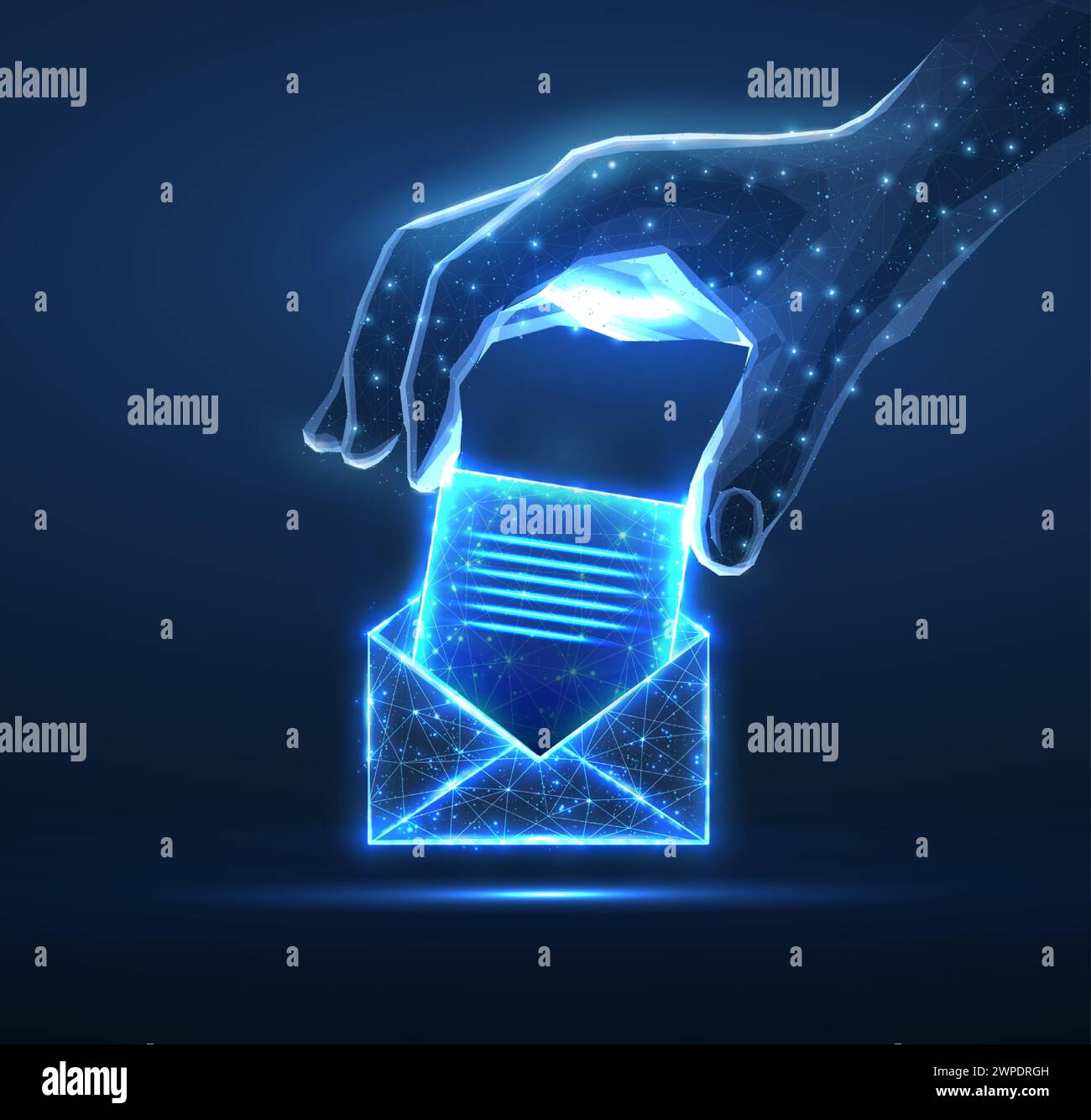 Digital hand put letter in to the envelop. AI mailing, email icon ...