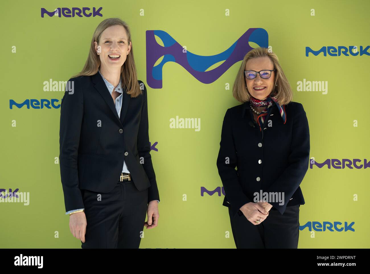 Darmstadt, Germany. 07th Mar, 2024. Belén Garijo (r), Chairwoman of the ...
