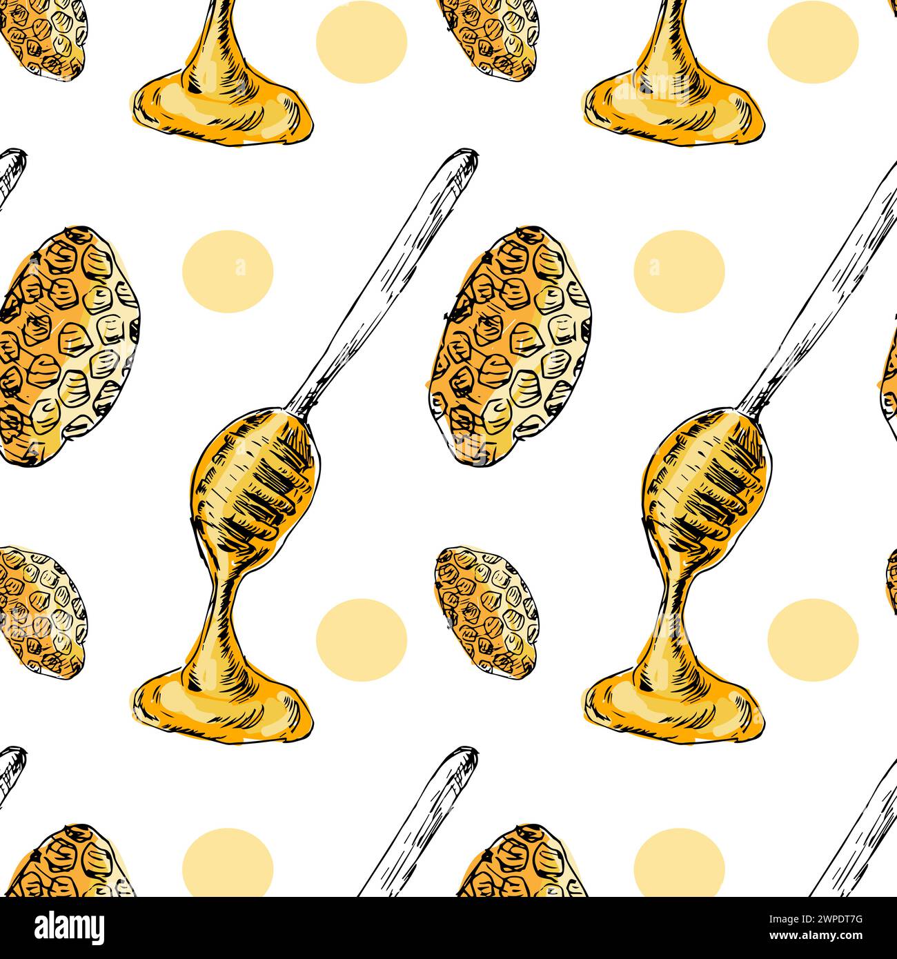 Honey pattern hand drawn sketch in color. Vector illustration can used ...