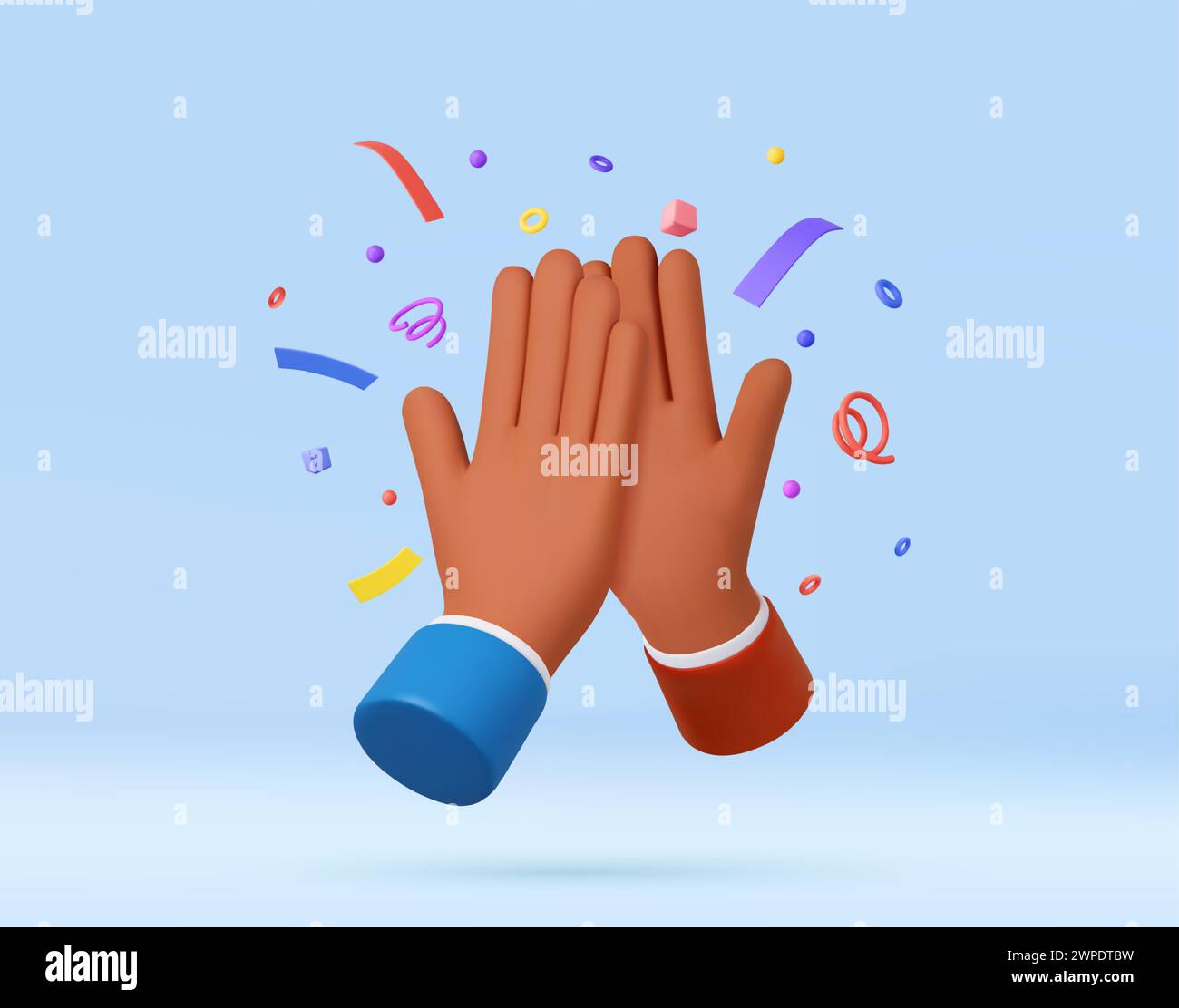 3d High Five Hands with Confetti. Hand Greeting Symbol. Human Fist in ...