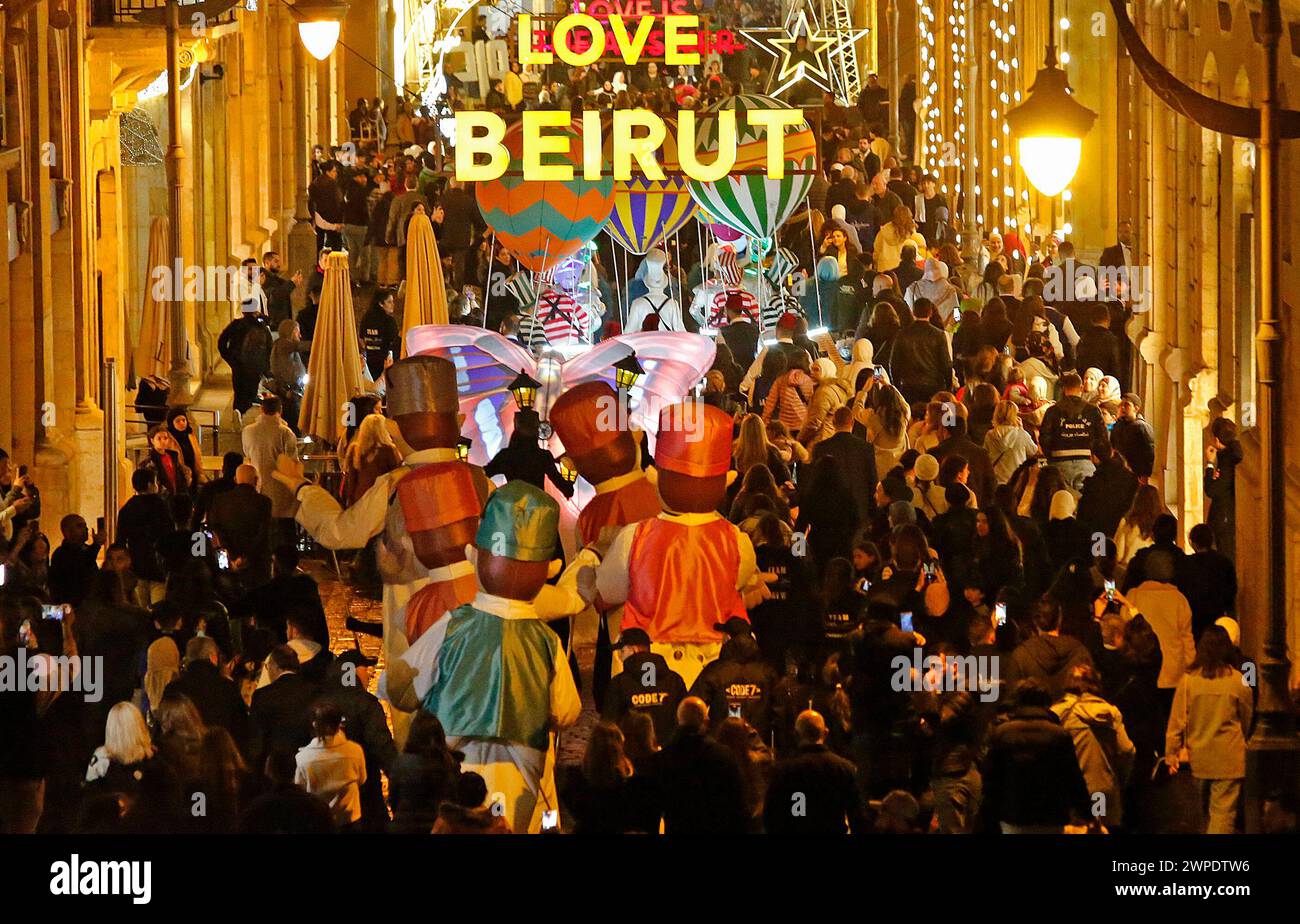 Beirut. 6th Mar, 2024. People attend a Ramadan parade in Beirut ...
