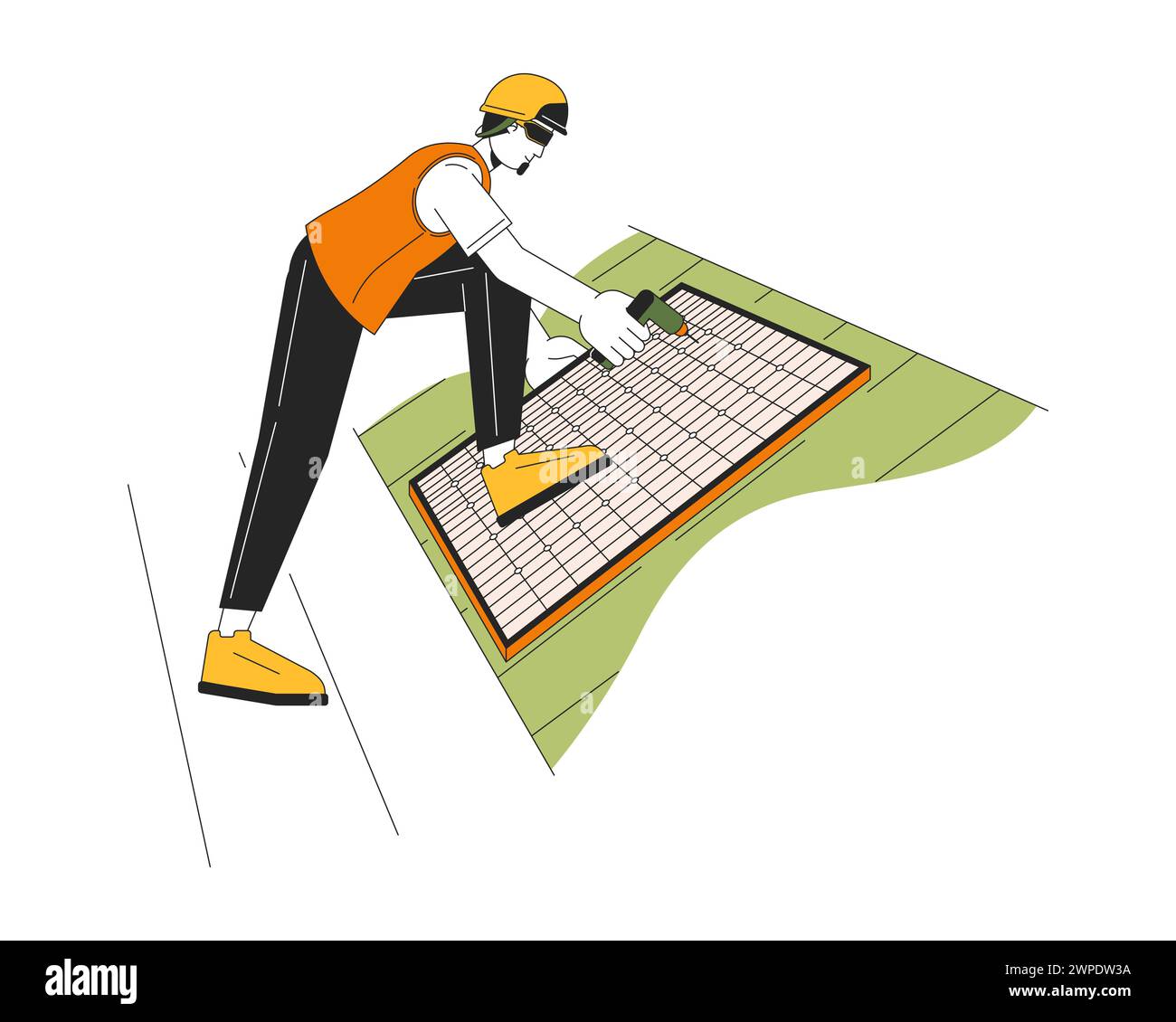 Solar panels installation on roof line cartoon flat illustration Stock ...