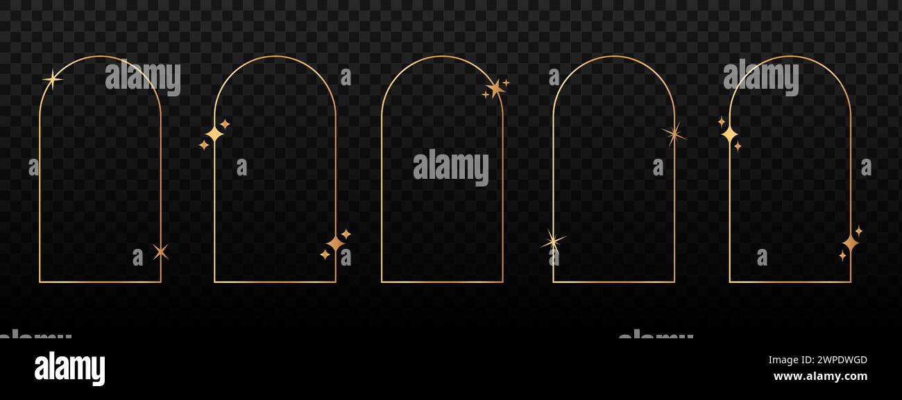 Aesthetic golden arch shapes with twinkles and sparkles icons. Set of ...
