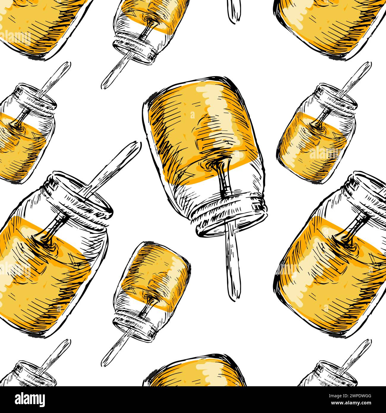 Honey jar hand drawn sketch pattern retro. Vector illustration can used ...