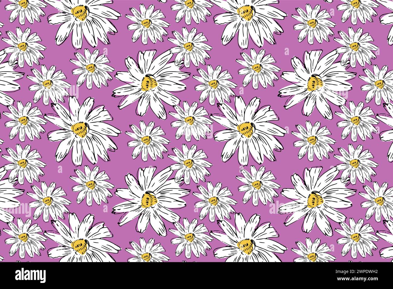 Hand drawn vintage floral camomile pattern . Vector illustration can ...