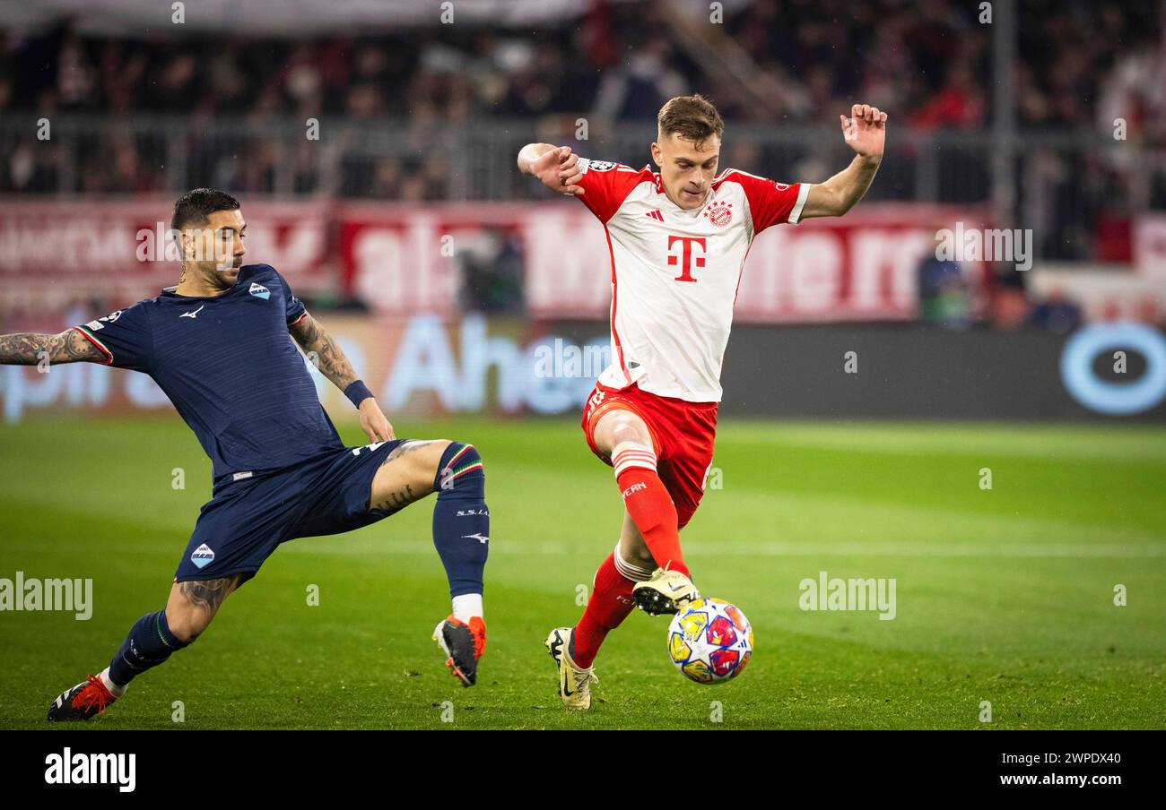 Munich Germany. 05th Mar 2024. Mattia Zaccagni (Lazio) Joshua Kimmich ...
