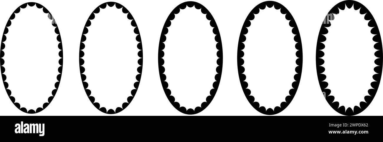 Set Of Oval Photo Or Picture Frames With Wavy Inner Borders Vignette Mirror Text Box