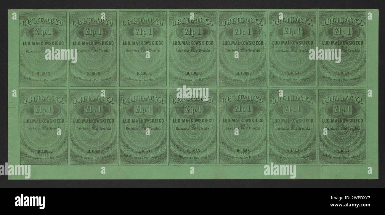 Single bond issued in 1863 as part of the Polish national financial ...