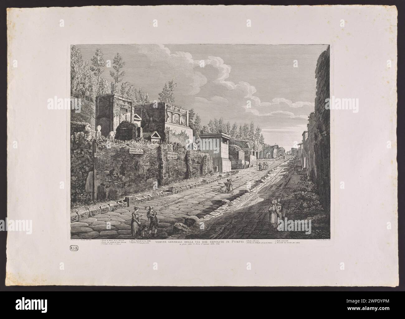Illustration of the Via dei Sepolcri in Pompeii, featuring tombs ...