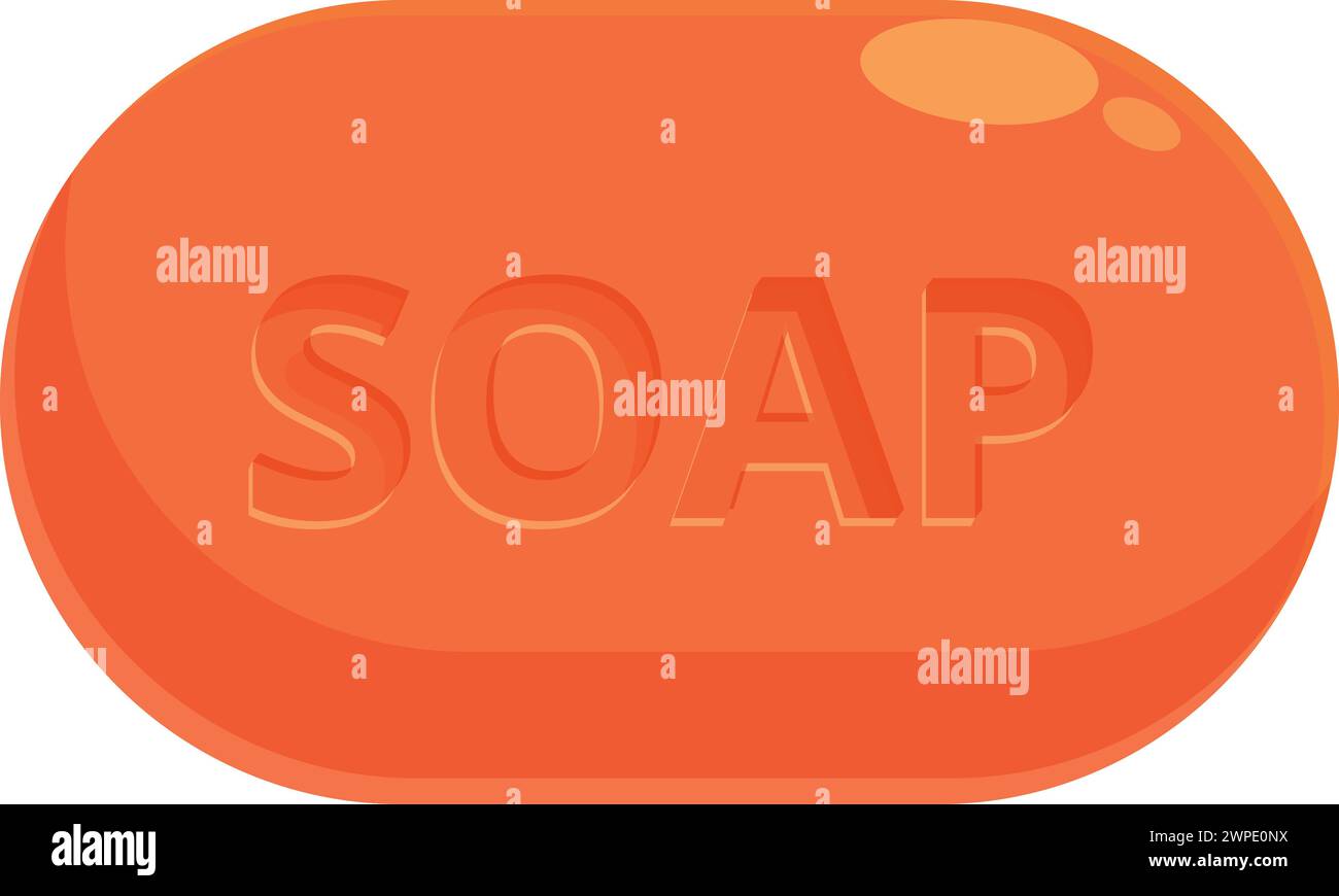 Orange fruit soap icon cartoon vector. Factory production. Spray liquid ...
