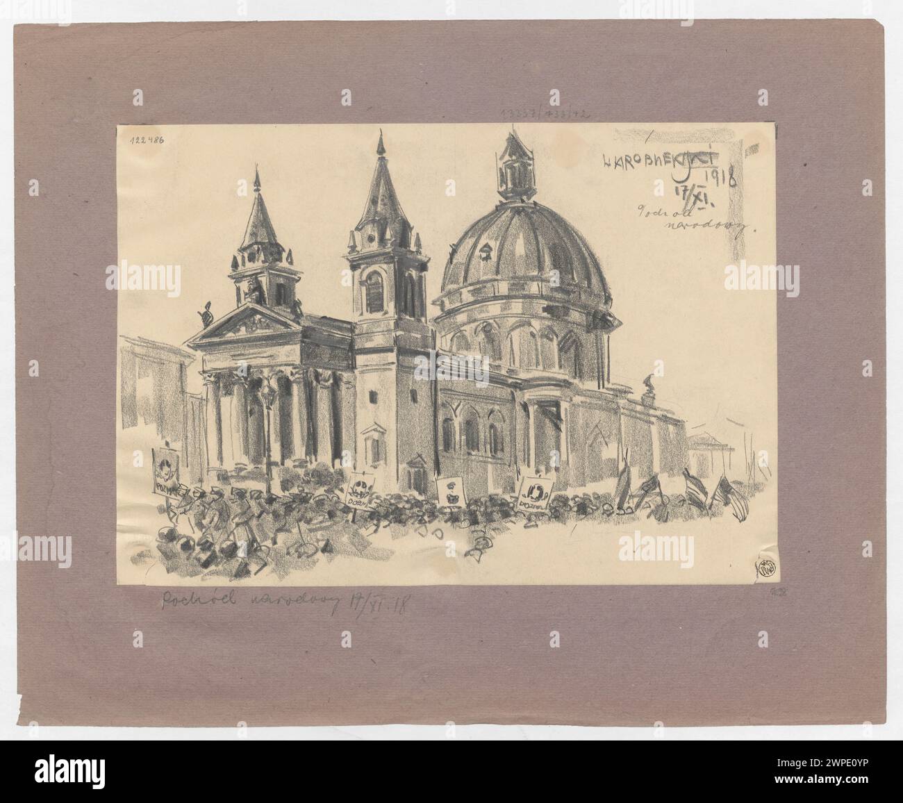 Depiction of a national procession on November 17, 1918, in Warsaw ...