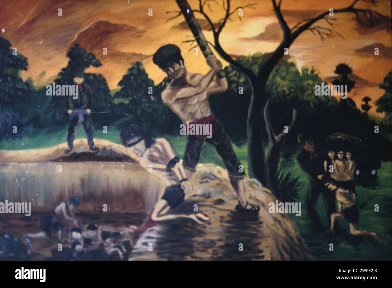 Painting by surviving prisoner of prisoner being clubbed before being ...