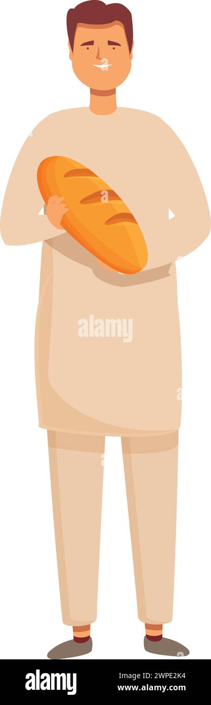 Man take hot bread icon cartoon vector. Bread production factory ...
