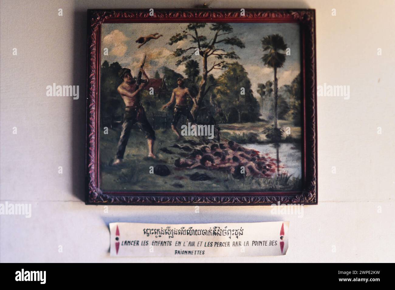 Painting by surviving prisoner of baby being bayonneted with pile of ...