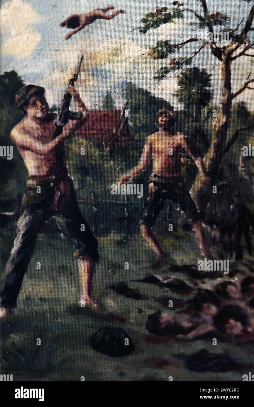 Painting by surviving prisoner of baby being bayonneted, taken in 1997 ...