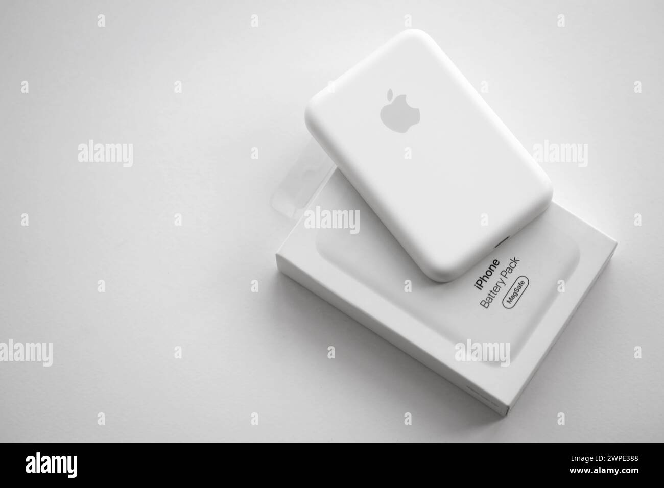 KYIV, UKRAINE - OCTOBER 31, 2023 Apple MagSafe battery device for ...