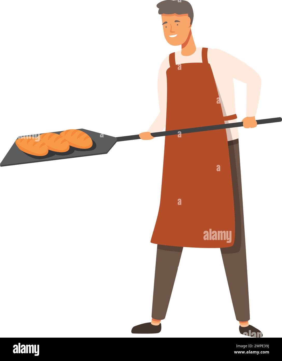 Happy bread baker icon cartoon vector. Bread production oven. Home sell ...