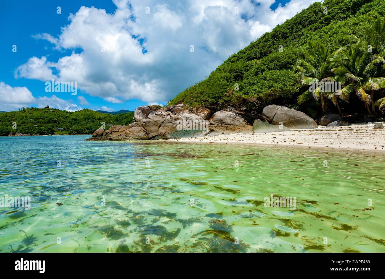 Beach on the Island Moyenne. Sainte Anne Marine National Park lies ...