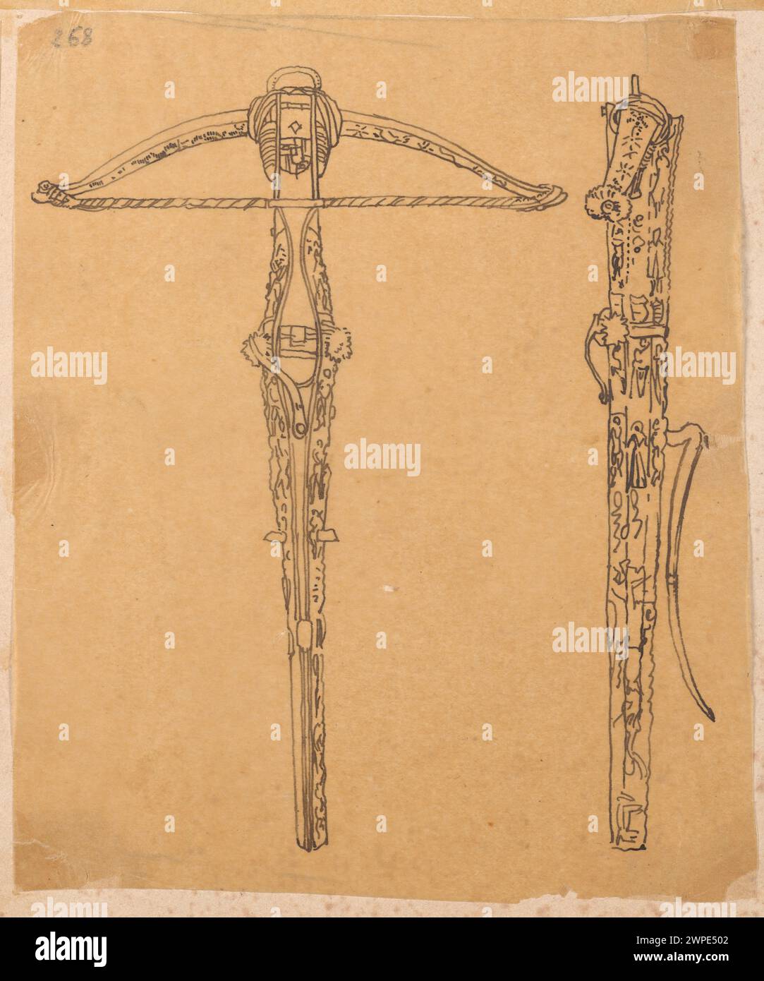 Crossbow - view from the front and from the side (16th century ...