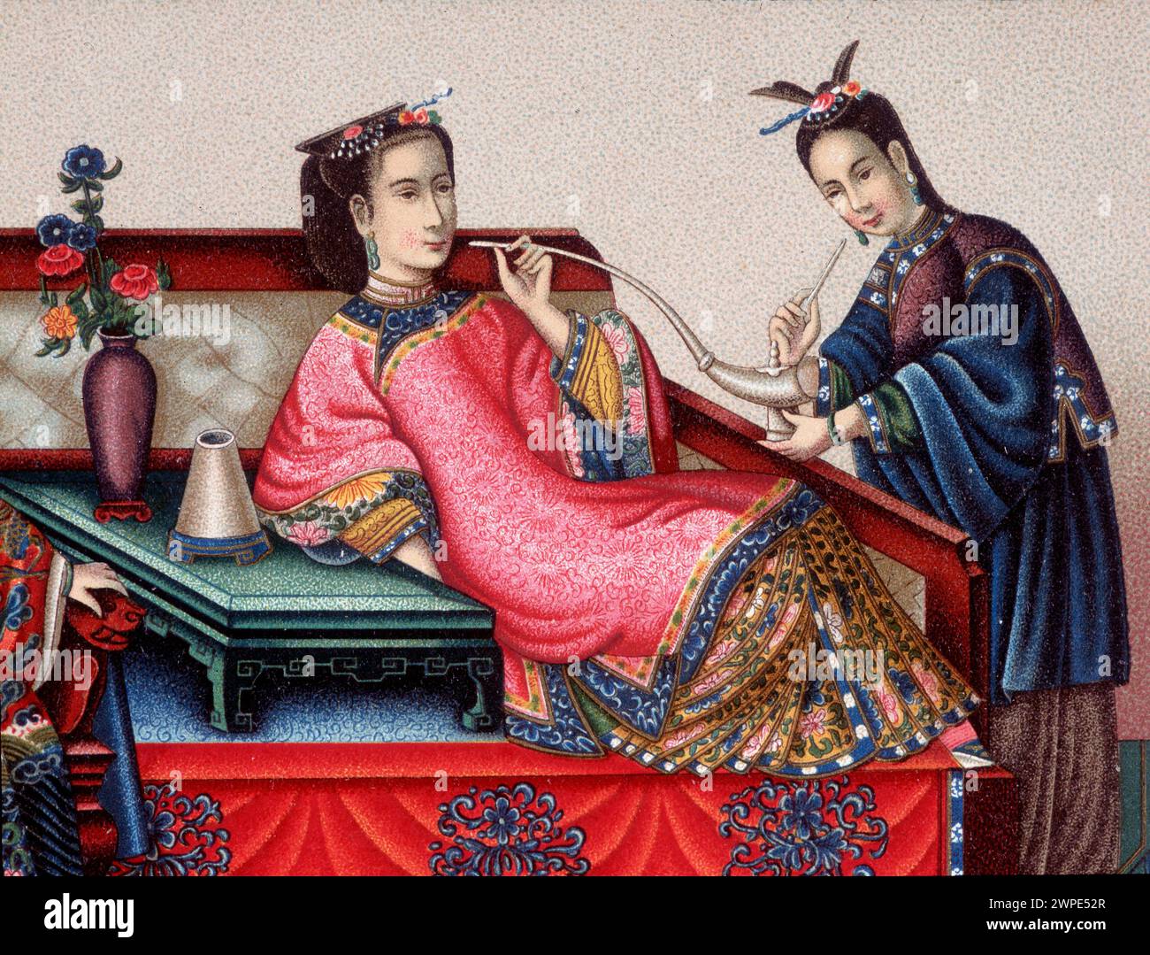 A Chinese aristocrat sitting smoking opium - undated 19th century Stock ...