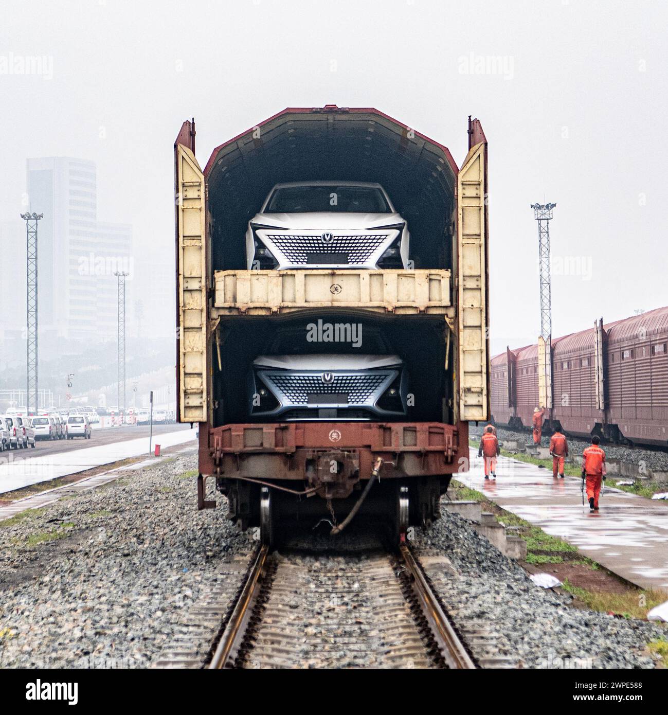 Chongqing. 6th Mar, 2024. A China-Europe freight train loaded with ...