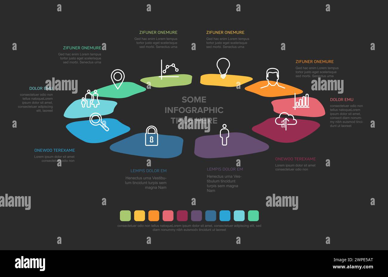 Ten rainbow color block elements in circle design multipurpose cycle ...