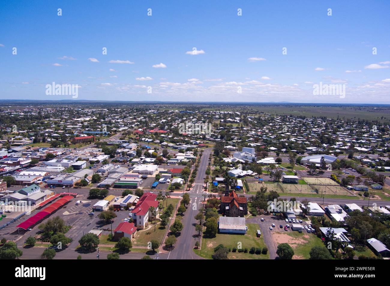 Aerial of Queensland Bottle Trees lining Bungil Street Roma Queensland ...