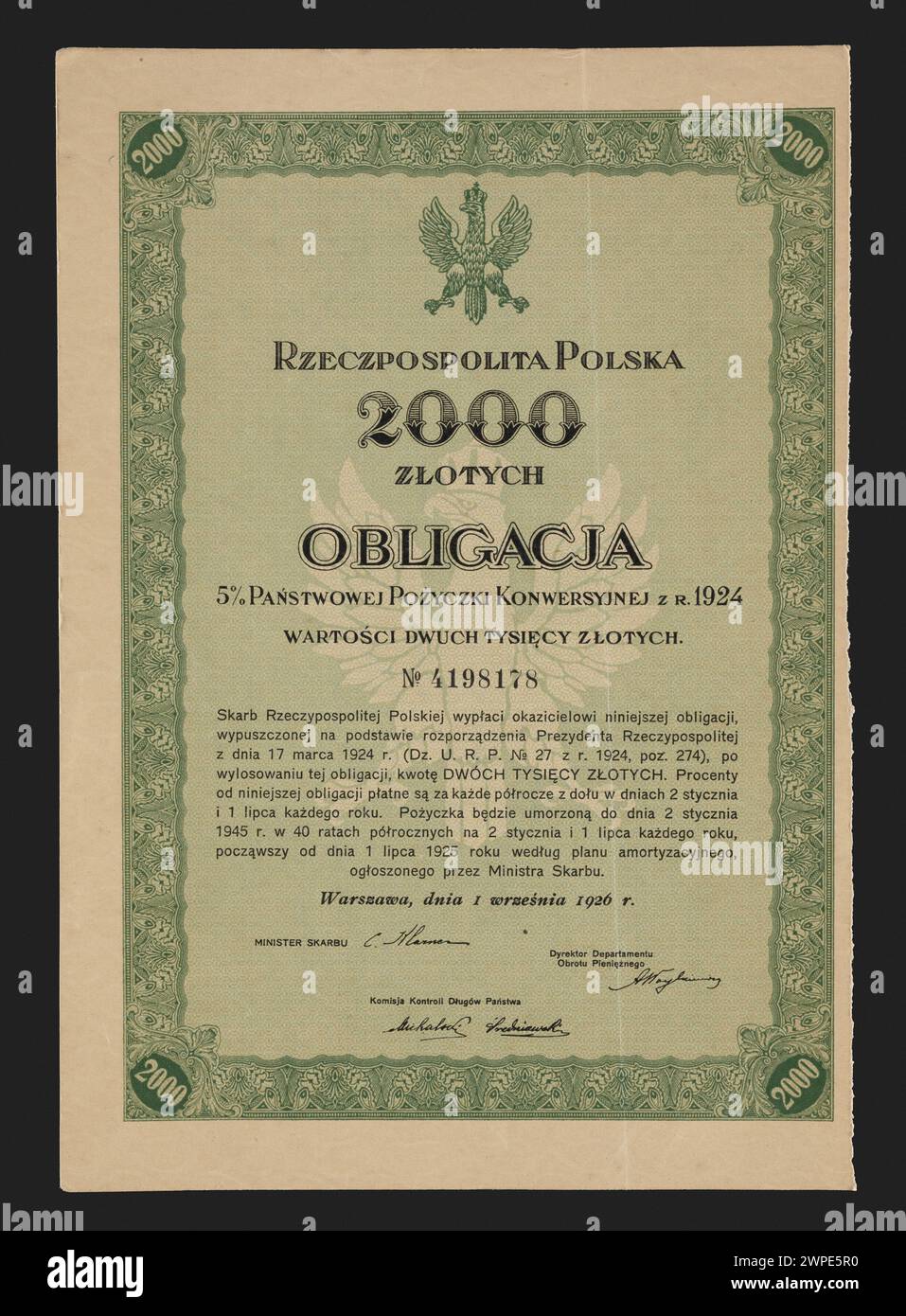 A State Conversion Loan bond issued in 1926, representing a government ...