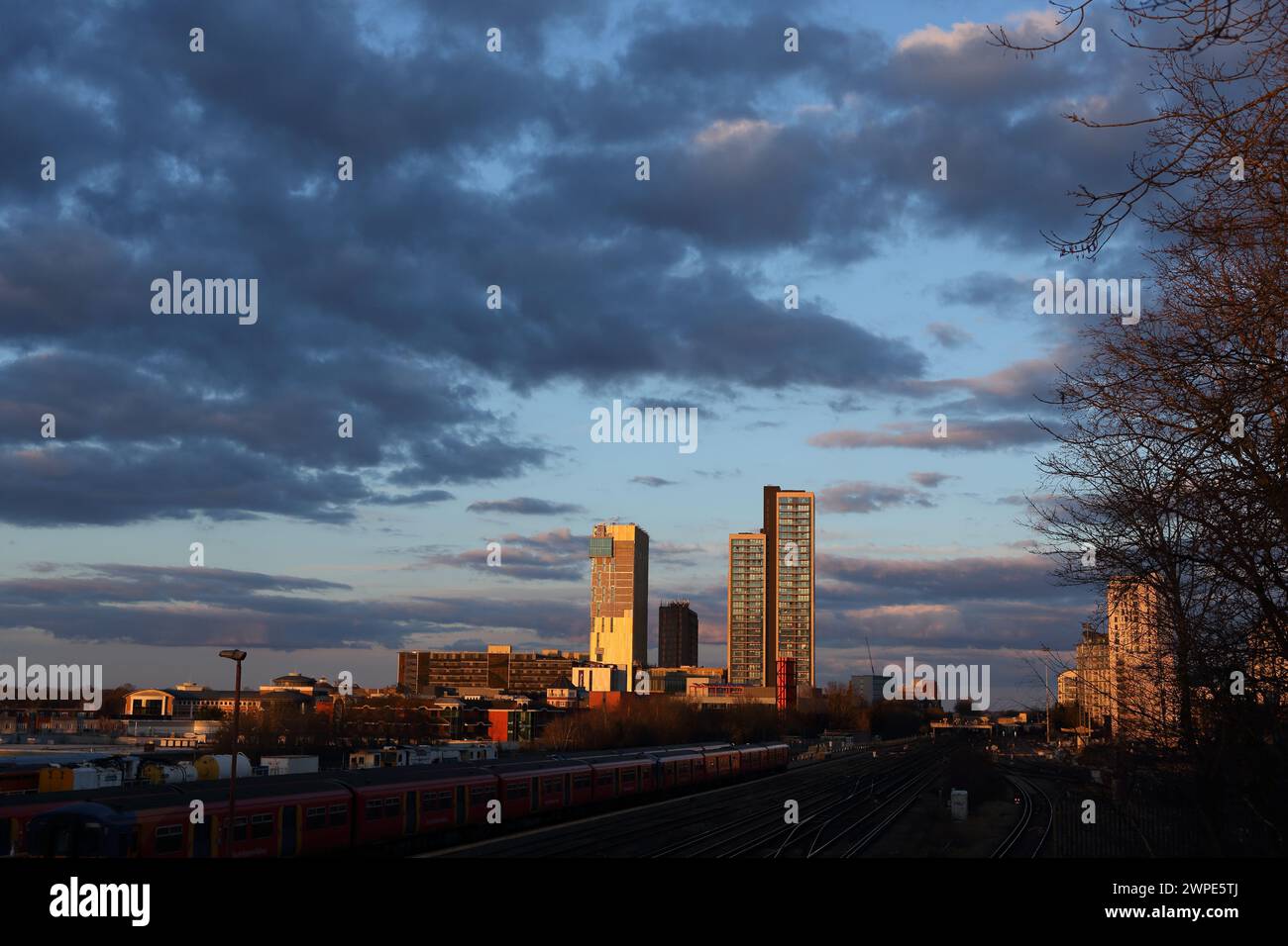 Victoria Square Marches towers and hotel viewed from west of Woking ...