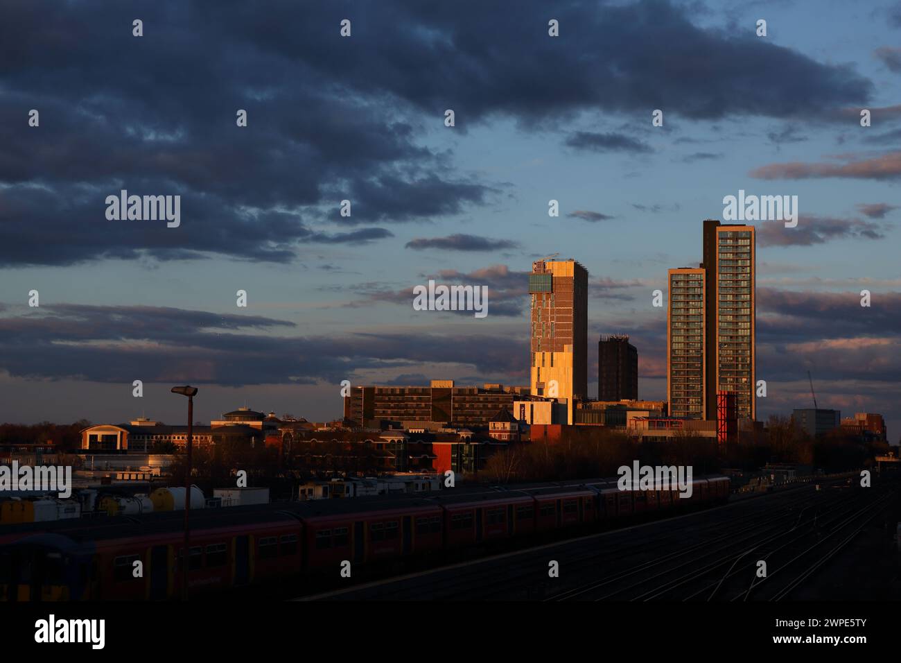 Victoria Square Marches towers and hotel viewed from west of Woking ...